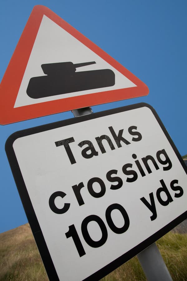 UK Road Sign - Tanks Crossing Stock Photo - Image of crossing, road ...