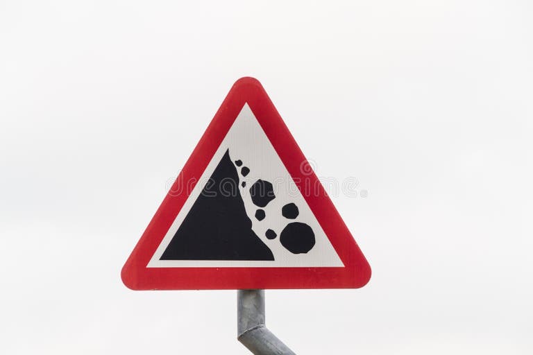 UK Road Warning Sign Falling or Fallen Rocks Stock Photo - Image of ...