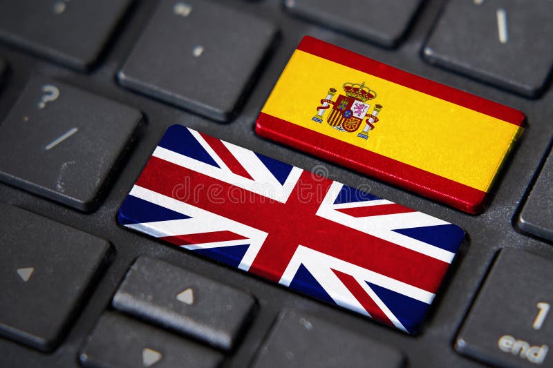 UK and Spain Flags on Computer Keyboard Stock Image - Image of business ...