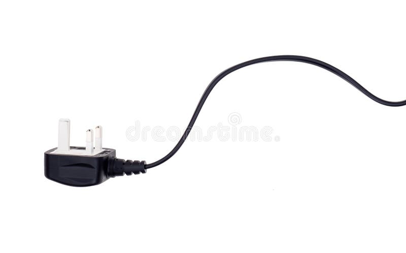 UK Three Pin Electric Plug Isolated on White Background with Flex, Wire ...