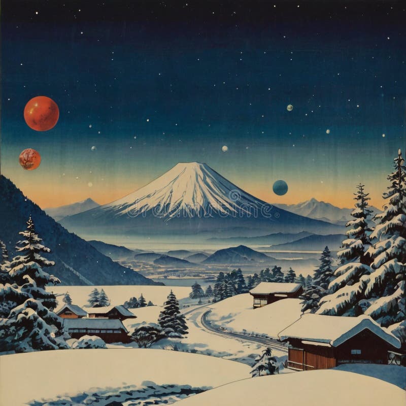 Ukiyo-e Landscape Background with Ethereal Vibe Stock Illustration ...