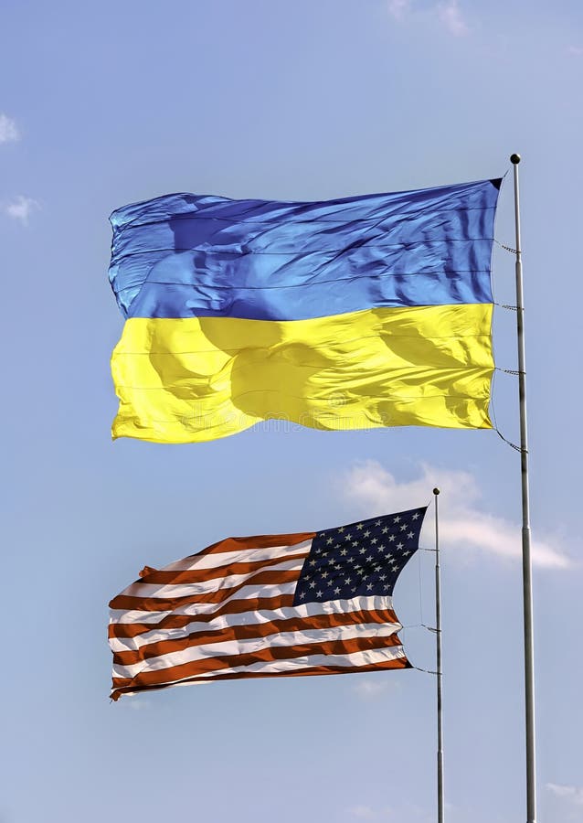 Ukraine and American Flag stock photo. Image of russia - 243561932