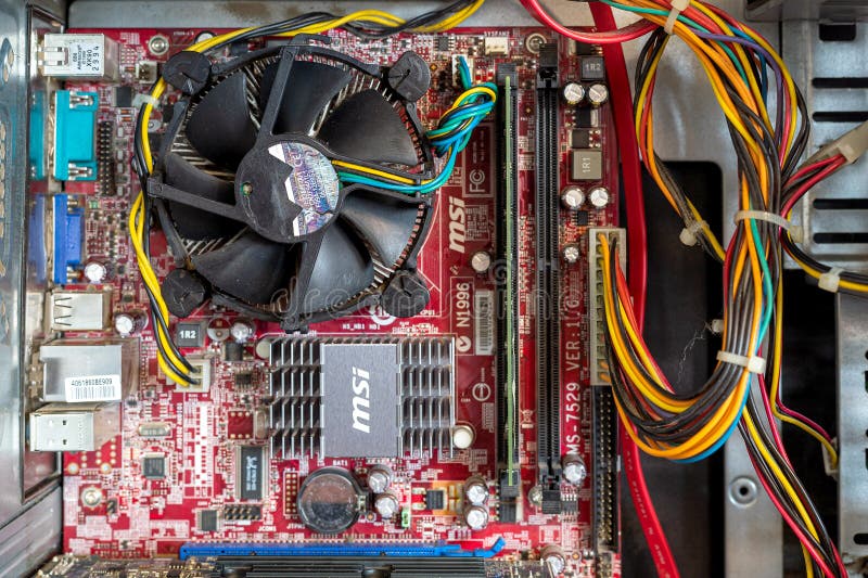 Ukraine - April 25, 2020: Computer Motherboard with CPU Coller Inside ...