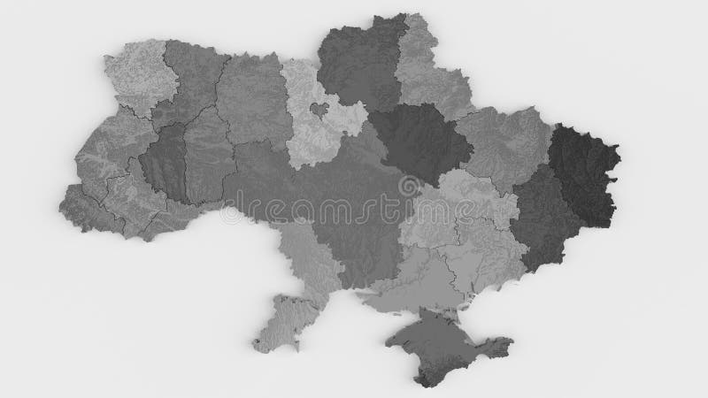 Ukraine Map with All Oblaste with Height Details - Very Detailed - 3D ...