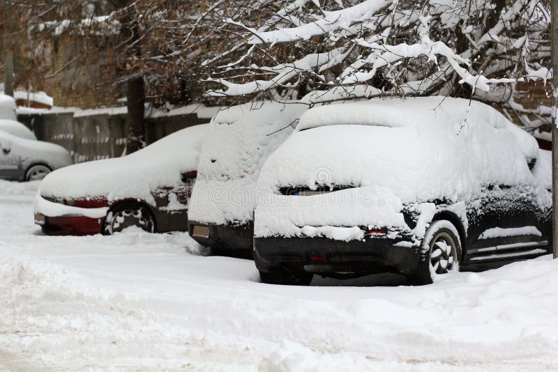 Ukraine, Cars Covered with Thick Layer of Snow, Heavy Snowfall Stock ...