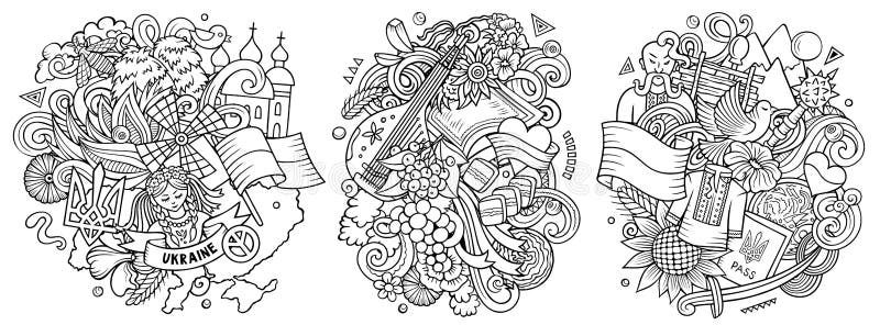 Ukraine Cartoon Vector Doodle Designs Set. Stock Illustration ... Ukraine Cartoon Vector Doodle Designs Set. Stock Illustration ...