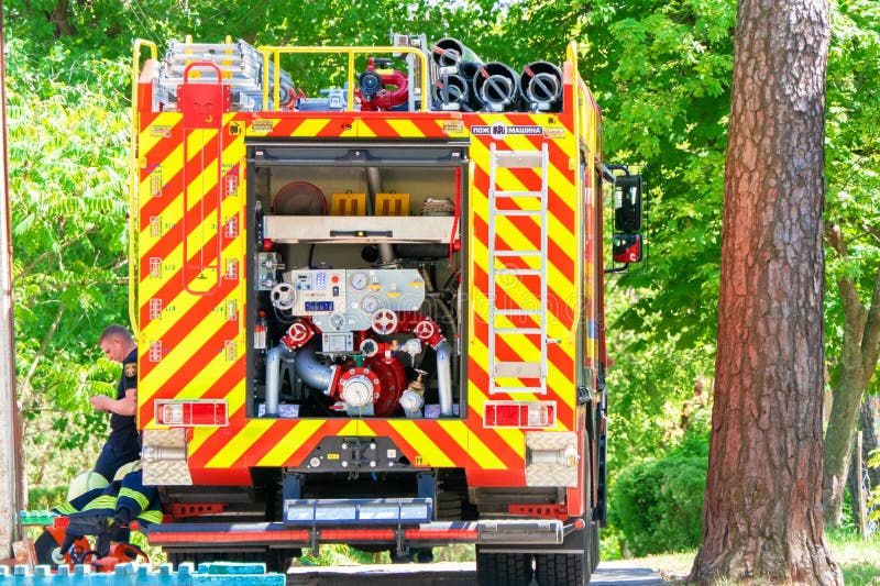 Ukraine, Cherkasy - June 1, 2023:Modern Fire Engine. Rear View of ...