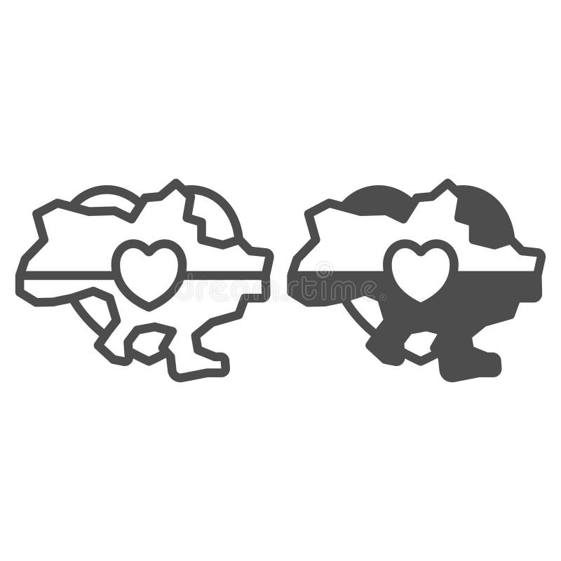 Ukraine Country Borders and Heart Line and Solid Icon, Stop War Concept ...