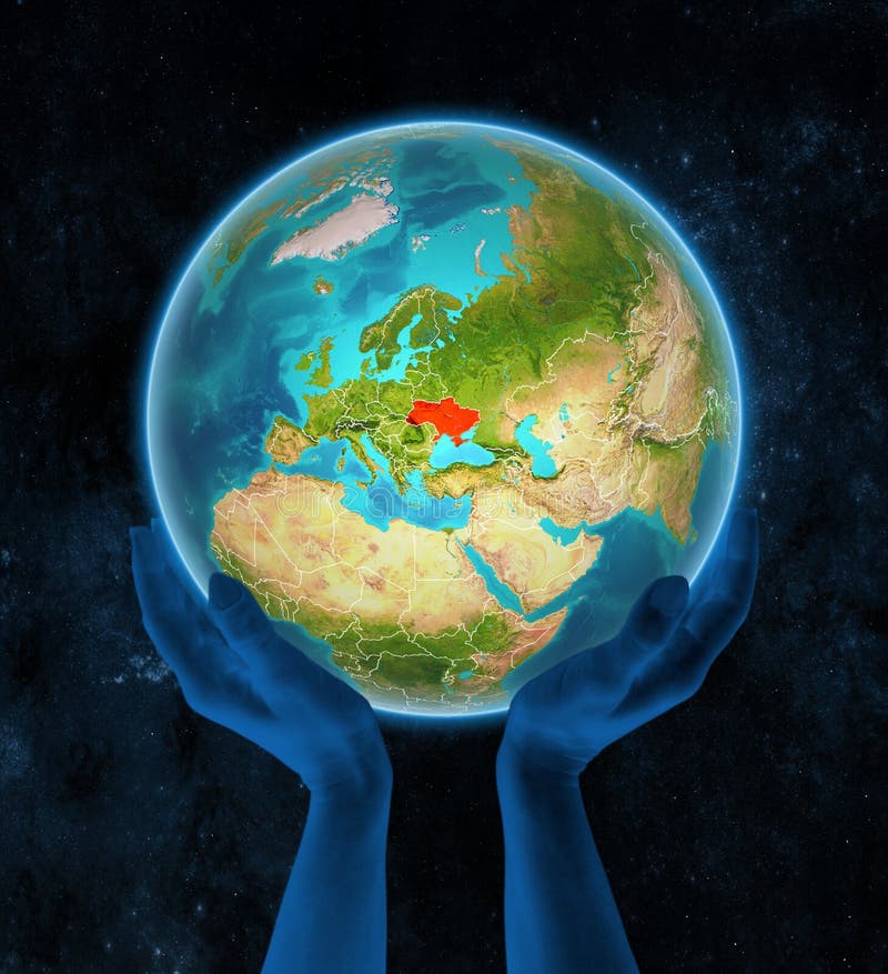 Ukraine on Earth in Hands in Space Stock Illustration - Illustration of ...