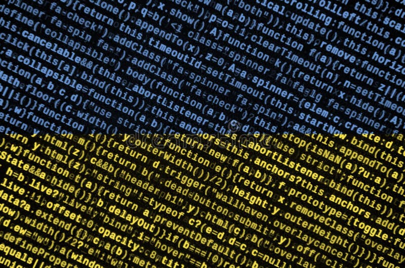 Ukraine Flag is Depicted on the Screen with the Program Code. the ...