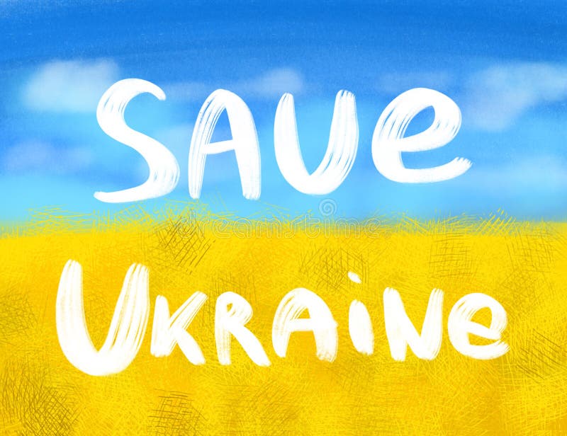Ukraine Flag Digital Illustration Sky and Field. Save Ukraine Stock ...