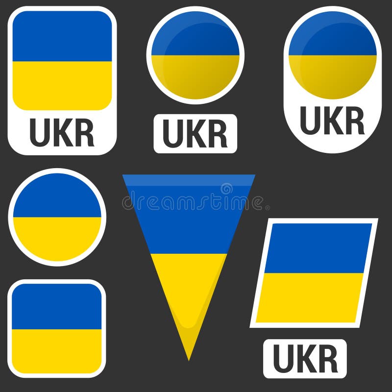Ukraine Flags Set Web Icons. Flags of Different Geometric Shapes Stock ...