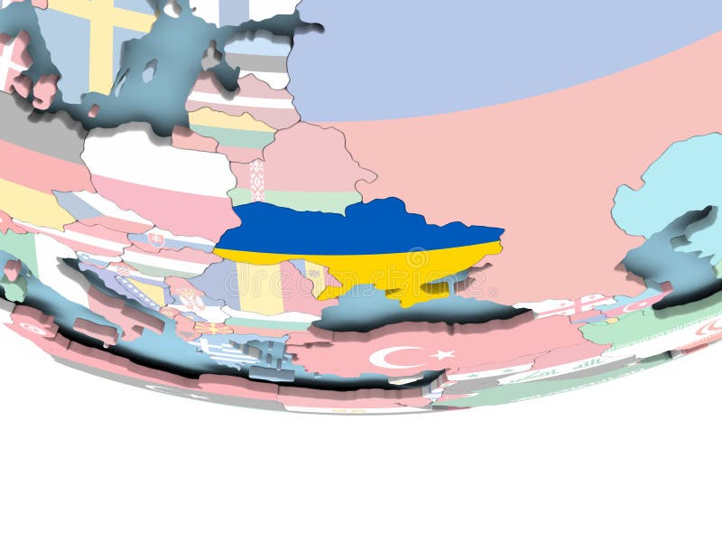 Map of Ukraine with Flag on Globe Stock Illustration - Illustration of ...