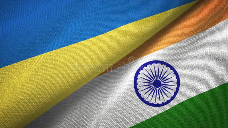 Ukraine and India Two Flags Textile Cloth, Fabric Texture Stock ...