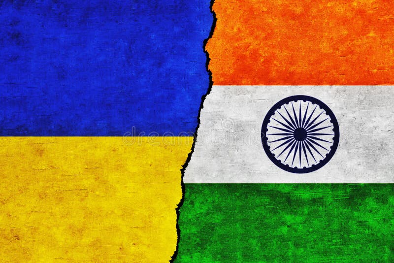 Ukraine and India Flags Together Paper Texture Illustration Stock ...