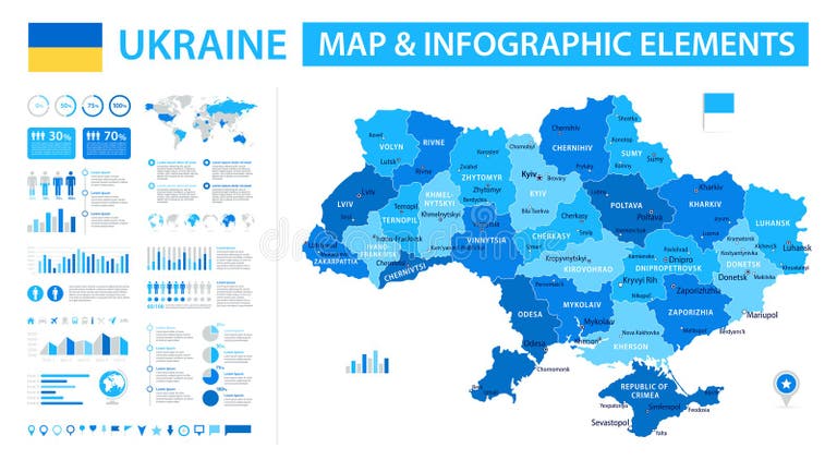 Ukraine Infographic Map with Data Visualization Elements - Vector Map ...