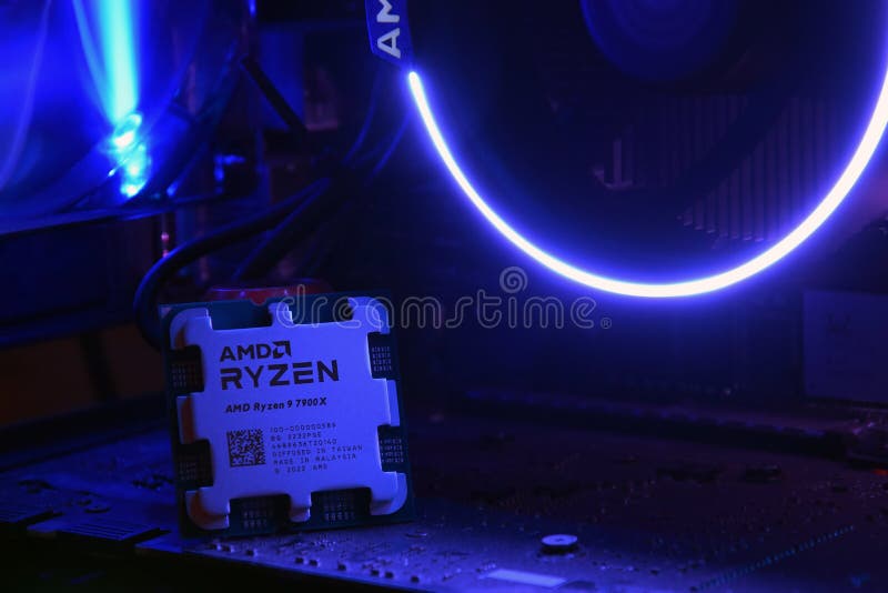 Close-up of an AMD Ryzen 9 3900X Processor, Against the Backdrop of ...