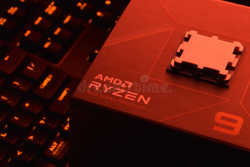 A Close-up of an AMD Ryzen 9 3900X Processor in a Packaging Box with ...