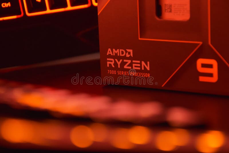 A Close-up of an AMD Ryzen 9 3900X Processor in a Packaging Box with ...