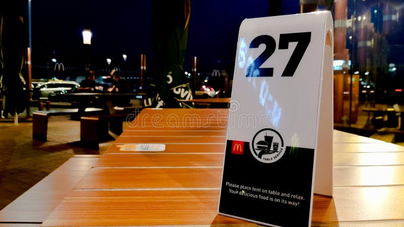 The Order Number on the Table on the Street in a McDonald`s Restaurant ...