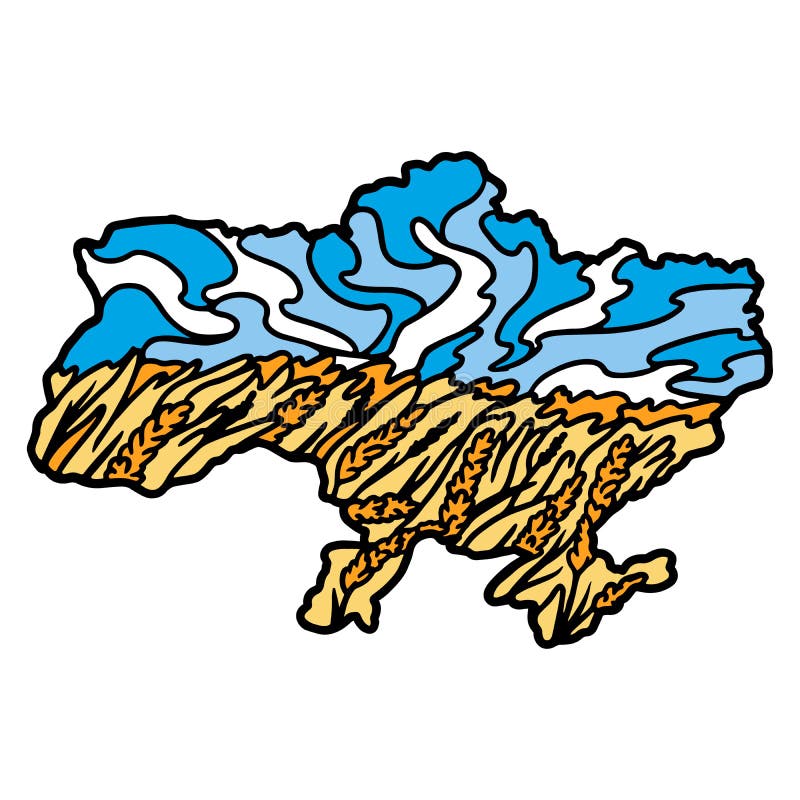 Ukraine Map. Abstract Image of Ukraine Map with Wheat Field and Blue ...