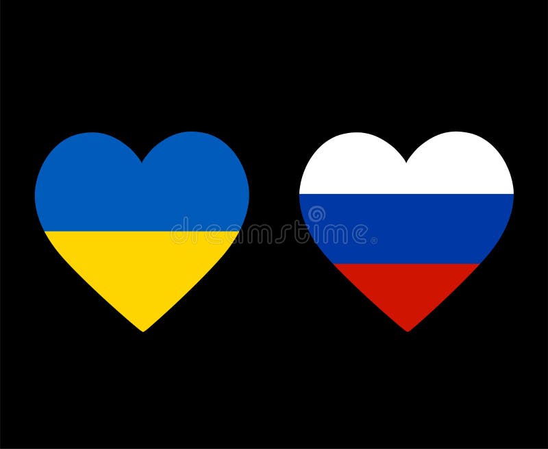 Ukraine and Russia Flags Hearts Icon National Europe Emblem Stock ...