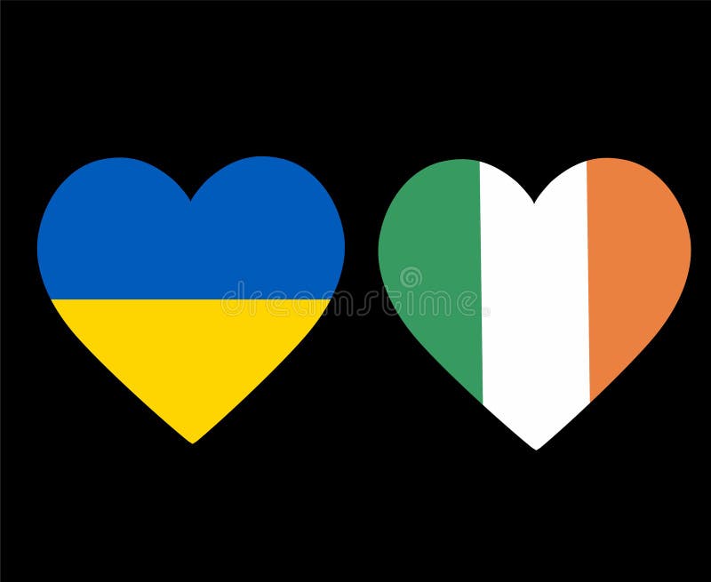 Ukraine and Ireland Flags National Europe Emblem Heart Icons Vector ...