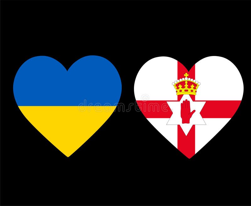 Ukraine and Northern Ireland Flags National Europe Emblem Heart Icons ...