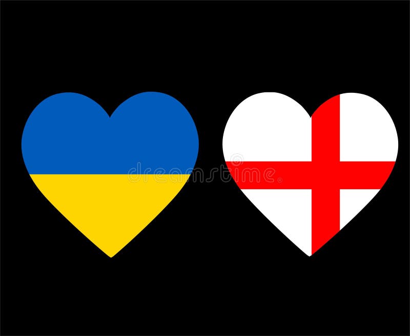 Ukraine and England Flags National Europe Emblem Heart Icons Vector ...
