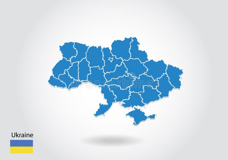 Ukraine Map Design with 3D Style. Blue Ukraine Map and National Flag ...