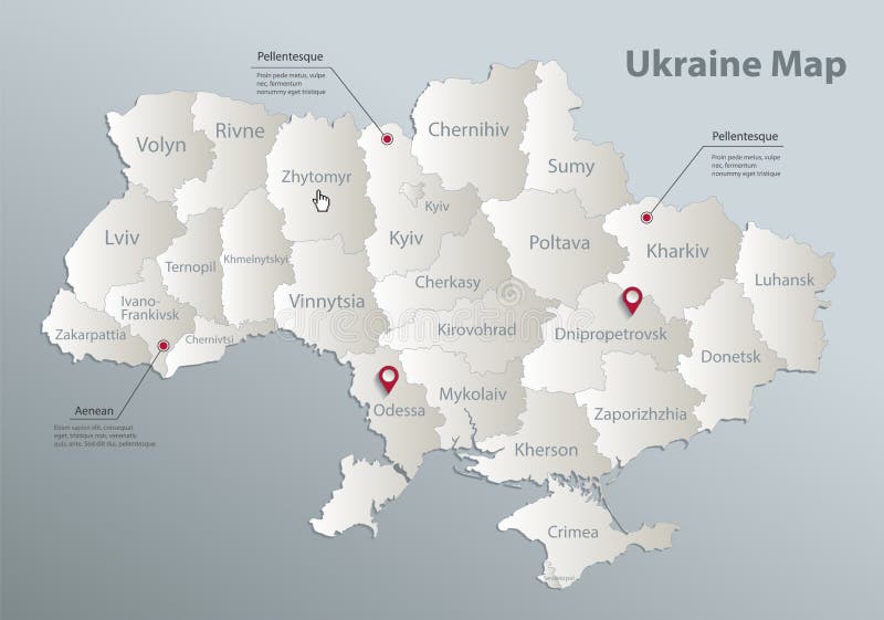 Ukraine Map Administrative Division Separate Regions with Names Color ...