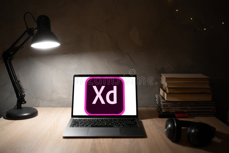 Ukraine, Odessa January 9, 2023: Desk with Laptop and Adobe XD Logo ...