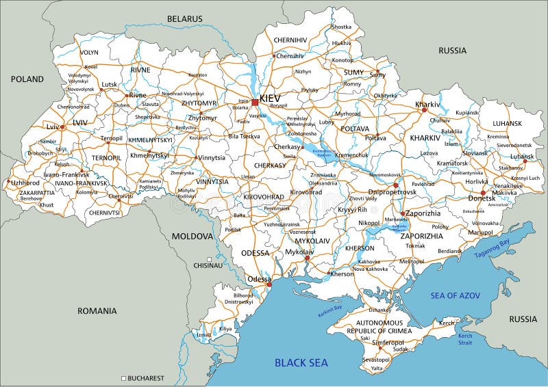 Detailed Map Of Ukraine Administrative Divisions With Country Flag And ...