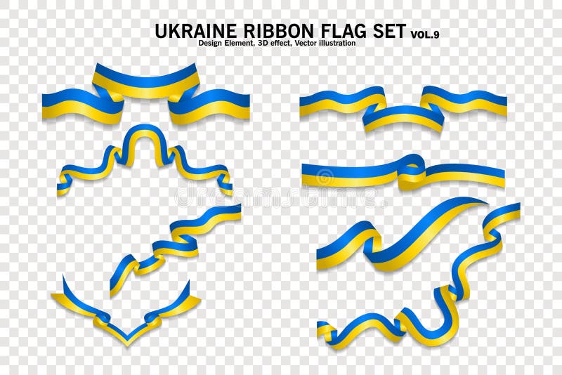 Ukraine Ribbon Flags Set, Design Element. 3D on a Transparent ...