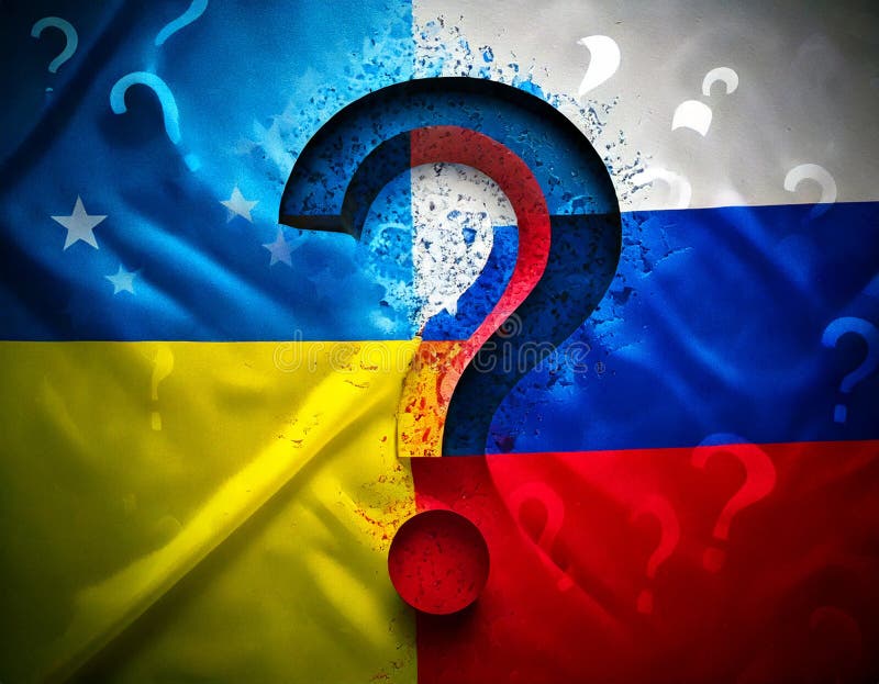 Ukraine and Russia Flags on Opposite Sides, with a Question Mark in the ...