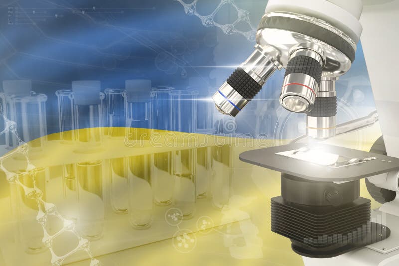 Microscope on Ukraine Flag - Science Development Digital Background ...