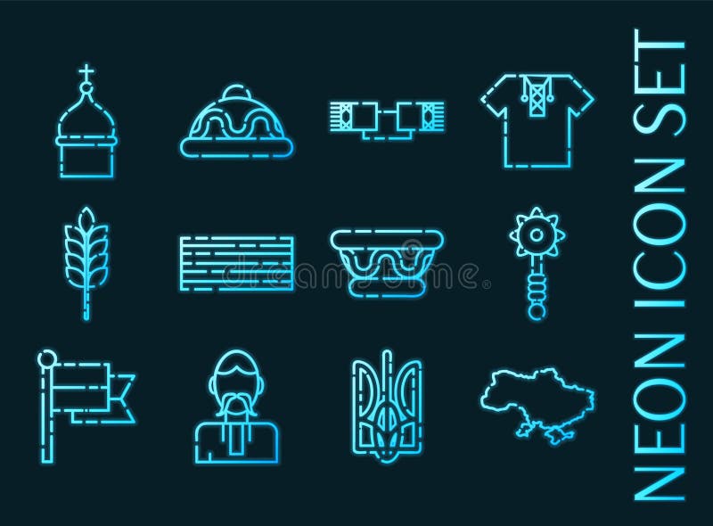 Ukraine Set Icons. Blue Glowing Neon Style Stock Vector - Illustration ...