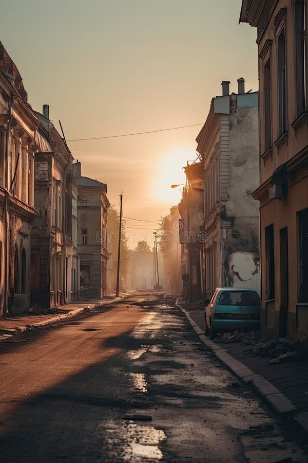 Ukraine Street with Red Lights in the Evening Stock Illustration ...