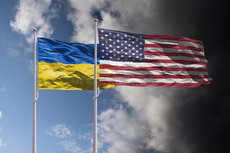 Ukraine and USA Flags Above Sky Stock Image - Image of ukraine ...