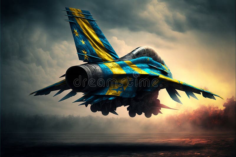 Ukrainian Battle Jet Aircraft with Flag Stock Photo - Image of concept ...
