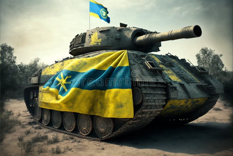 Ukrainian Battle Tank with Flag Stock Photo - Image of political ...