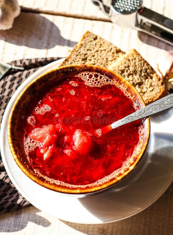 Ukrainian Beet Soup with Beans and Garlic Stock Image - Image of dish ...