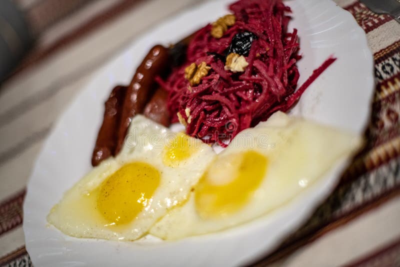 Ukrainian Breakfast. Smoked Bacon. Bacon and Bread on an Old Board ...