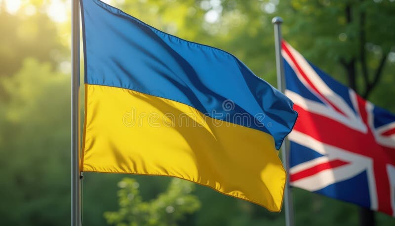 Ukrainian and British Flags Waving in the Wind. Stock Illustration ...