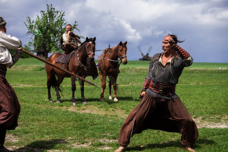 Ukrainian Cossacks in Zaporozhian Sich. Khortytsia Island, Ukraine ...