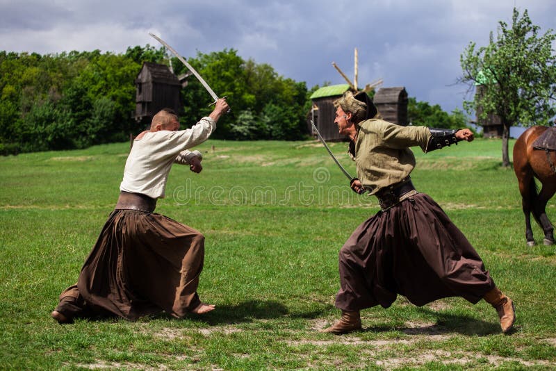 Ukrainian Cossacks in Zaporozhian Sich. Khortytsia Island, Ukraine ...