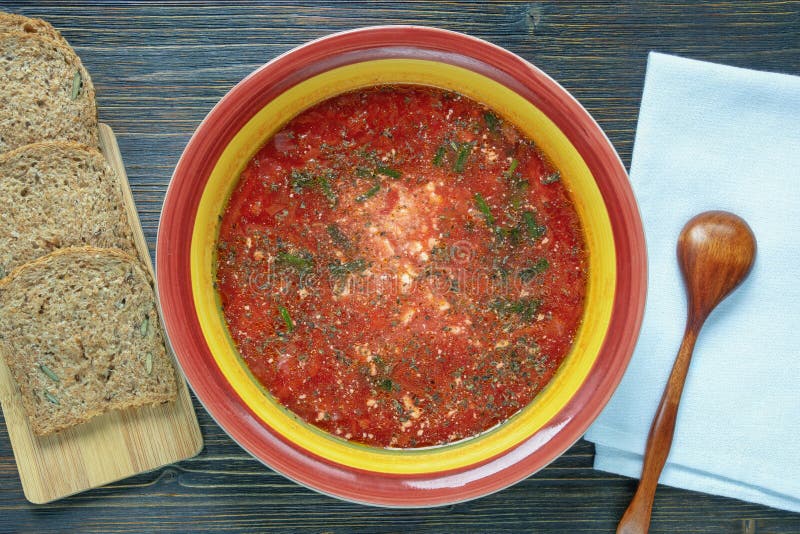 Ukrainian Cuisine. Plate with Borscht, Traditional Red Beetroot Soup ...
