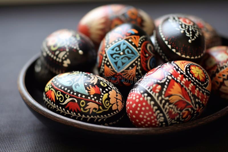 Ukrainian Easter Eggs in a Plate on the Table. Easter Ornament Stock ...