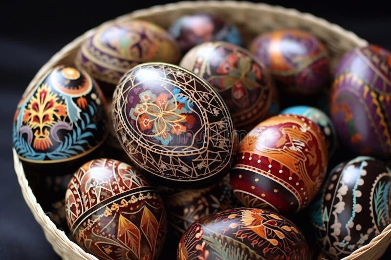 Ukrainian Easter Eggs in a Plate on the Table. Easter Ornament Stock ...