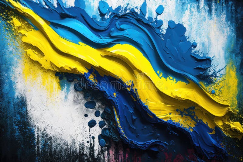 Ukrainian Flag in Acryl Fluid Art Style. AI Generation Stock ...